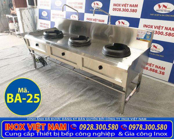 Bếp Á Công Nghiệp 3 Họng Kiềng Gang Có Kệ Trái BA-25 - Inox Việt Nam