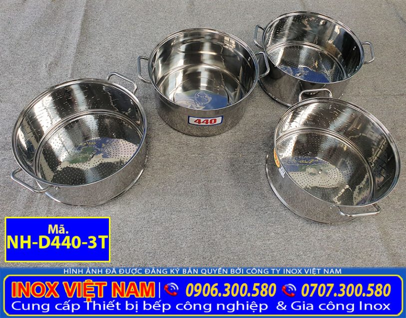 Bộ Nồi Hấp + Xửng Hấp Inox 304 3 Tầng Size 440 NH-D440-3T - Inox Việt Nam