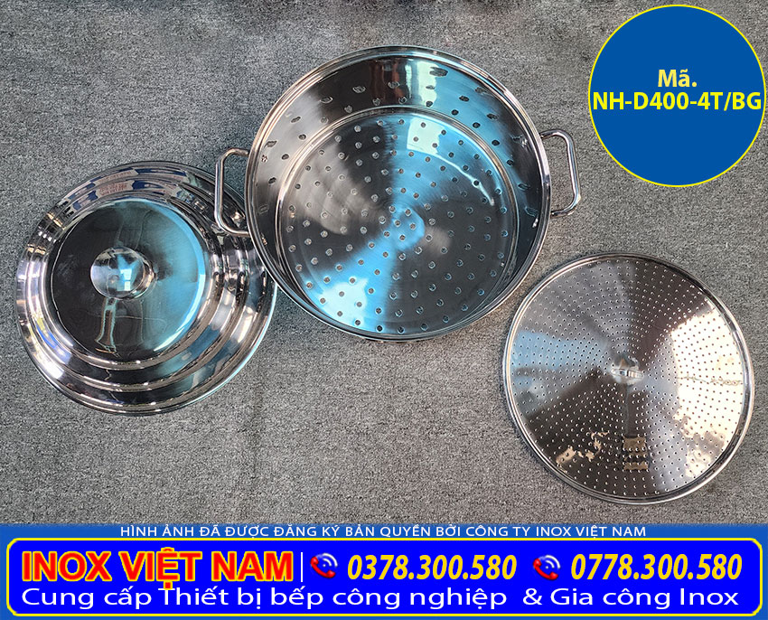 Bộ Nồi + Xửng Hấp Inox 304 Size 400 - 4 Tầng Kèm Bếp Gas NH-D400-4T/BG - Inox Việt Nam