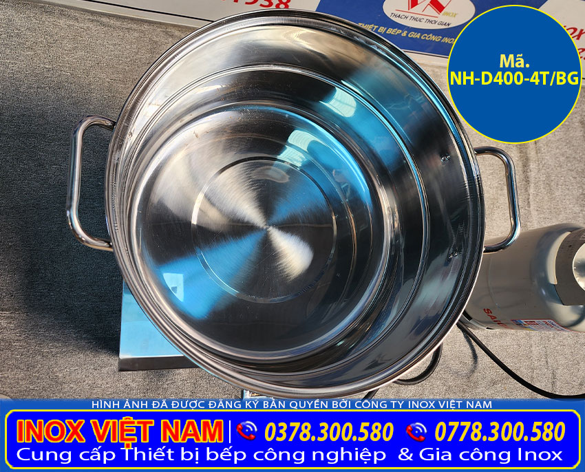Bộ Nồi + Xửng Hấp Inox 304 Size 400 - 4 Tầng Kèm Bếp Gas NH-D400-4T/BG - Inox Việt Nam