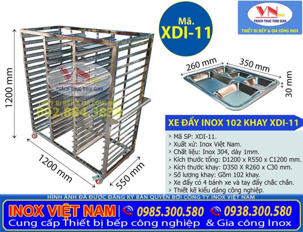 Xe Đẩy Thức Ăn 102 Khay Inox 304 XDI-11 - Inox Việt Nam
